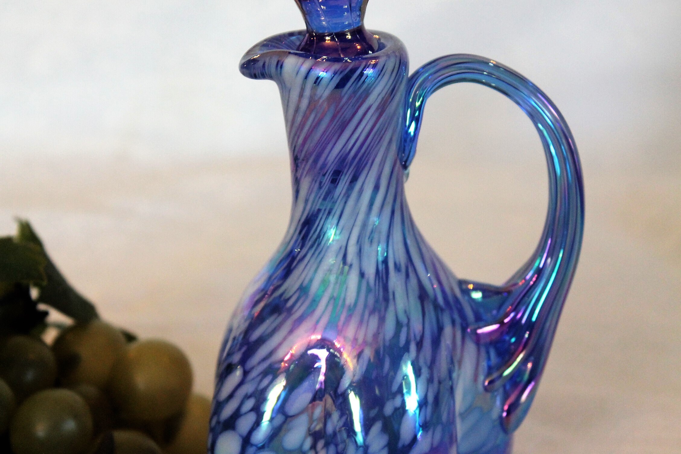 1984 Levay Glass Cruet Bottle With Stopper - Iridescent Carnival Blue ...
