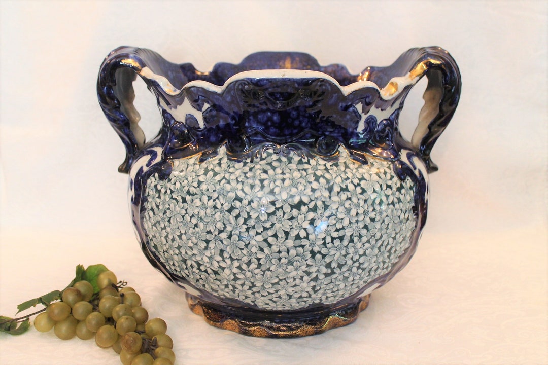 Antique Etruria Pottery Jardiniere Planter With Floral Design Cobalt ...