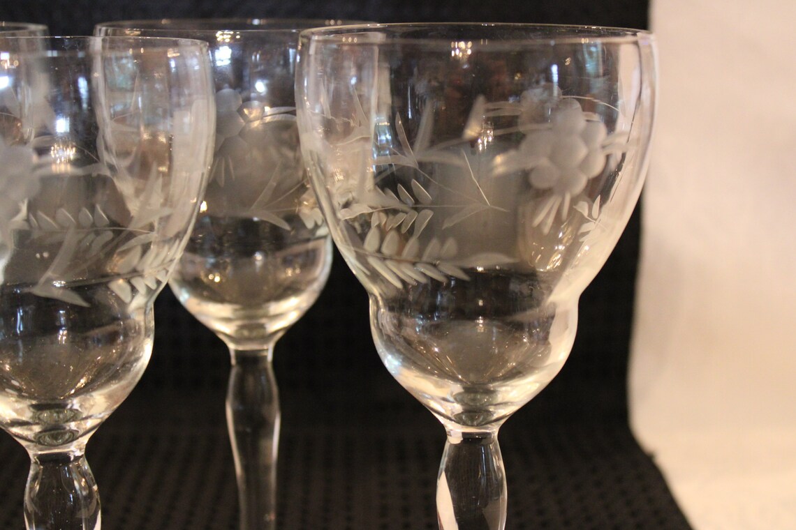 Set of 4 Weston Cut Glass Wine Glasses or Water Goblets With - Etsy