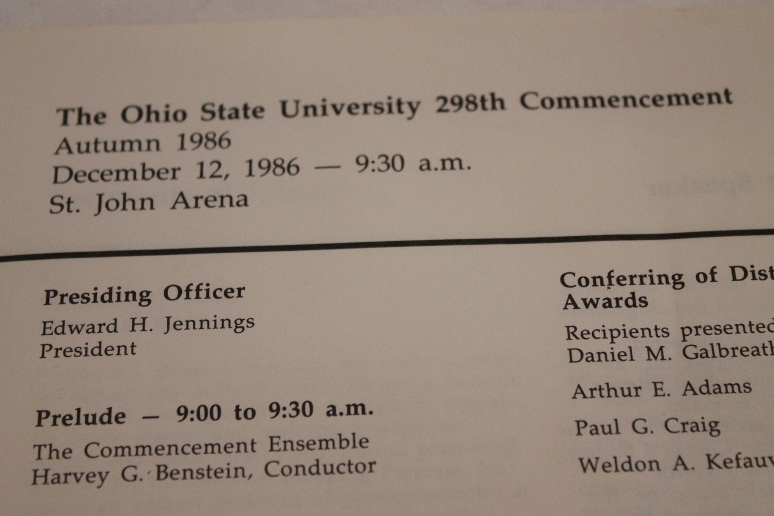 1986 Ohio State University 298th Commencement Program - Autumn ...