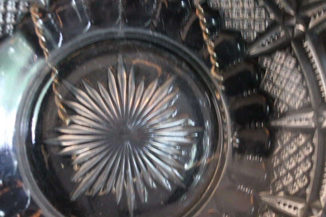 EAPG Model Flint Glass 9.25" Serving Bowl - Banded Star and Fan Pattern ...