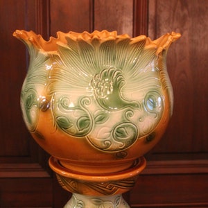 Vintage Blakeney Pottery Jardiniere on Pedestal - Peacock Design With ...