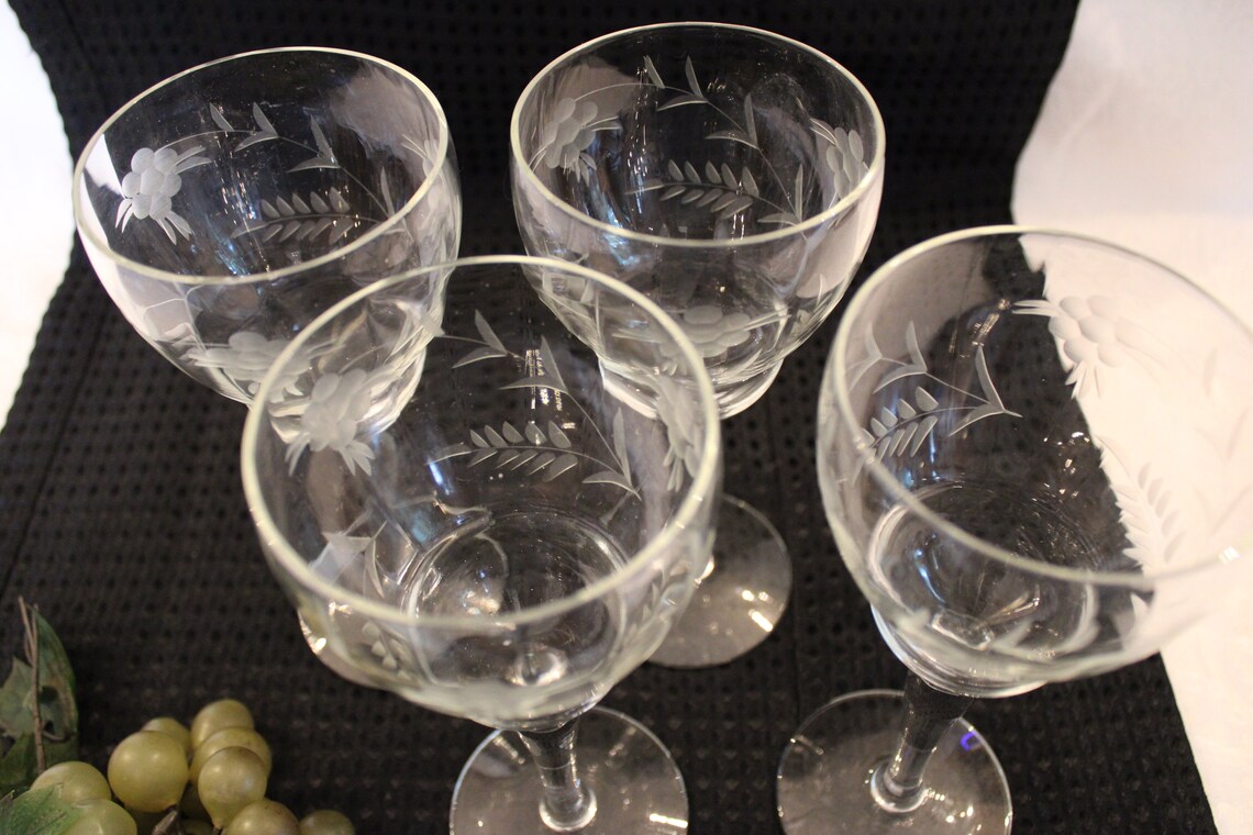 Set of 4 Weston Cut Glass Wine Glasses or Water Goblets With - Etsy