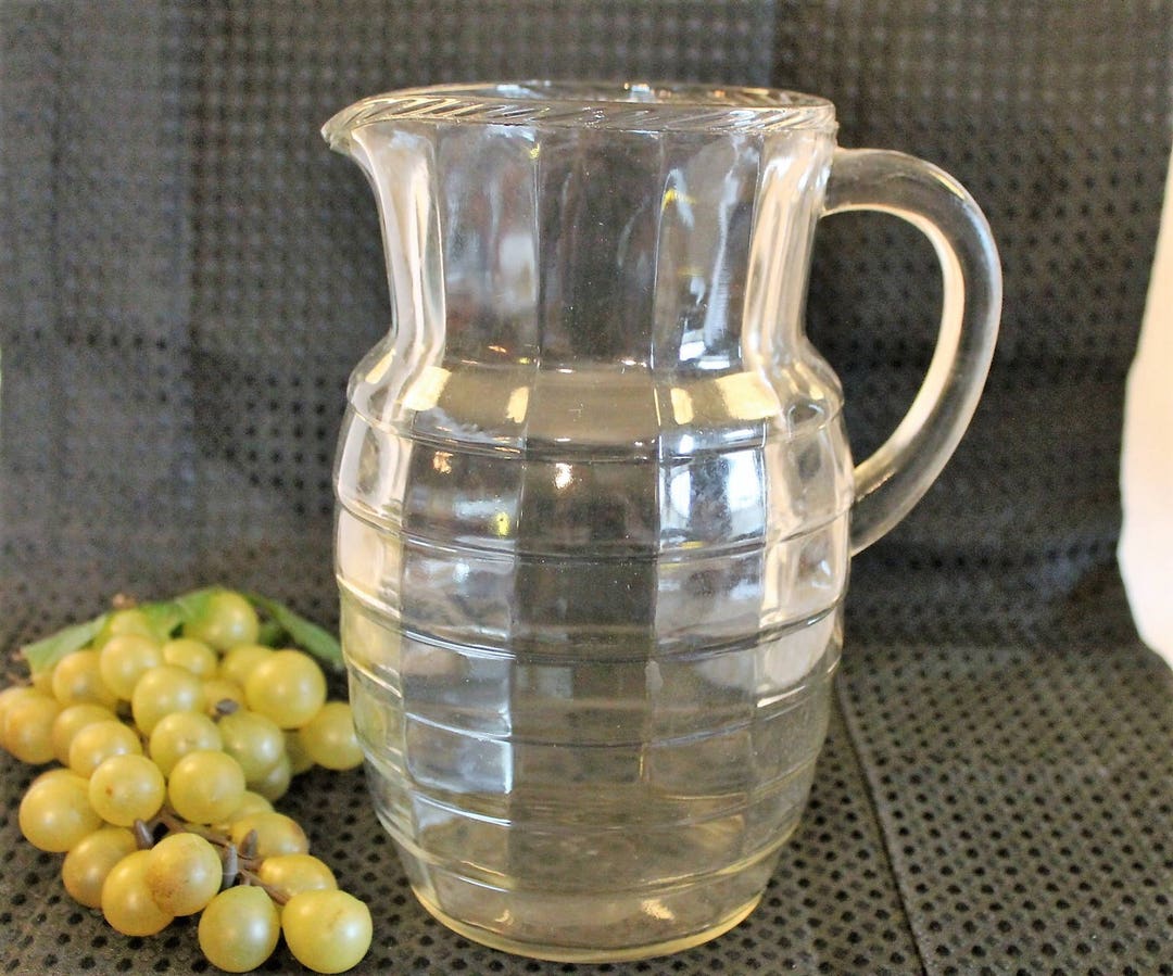 Anchor Hocking Glass Block Optic 8" Water Pitcher With Rope Edge Rim ...