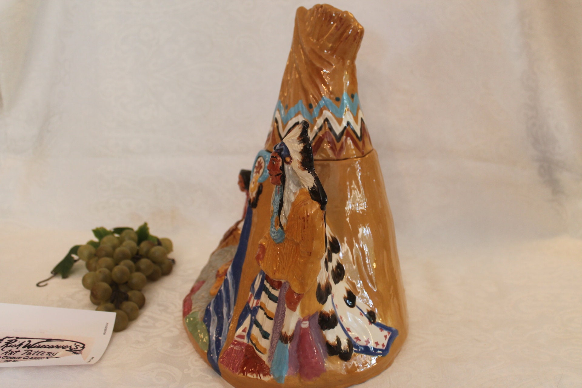 1993 Rick Wisecarver Pottery 12" Cookie Jar - Native American Teepee ...
