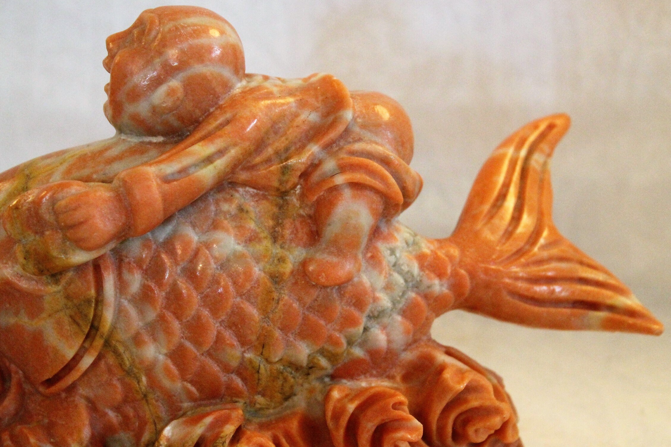 Vintage Chinese Shoushan Stone Carving of a Boy Riding a Carp | Etsy