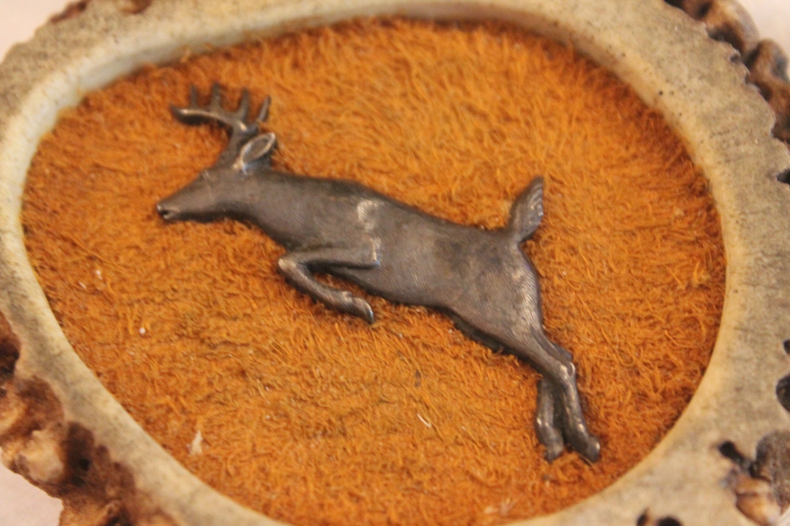 Hand Carved Elk Antler Belt Buckle - Inset Leather Background With ...