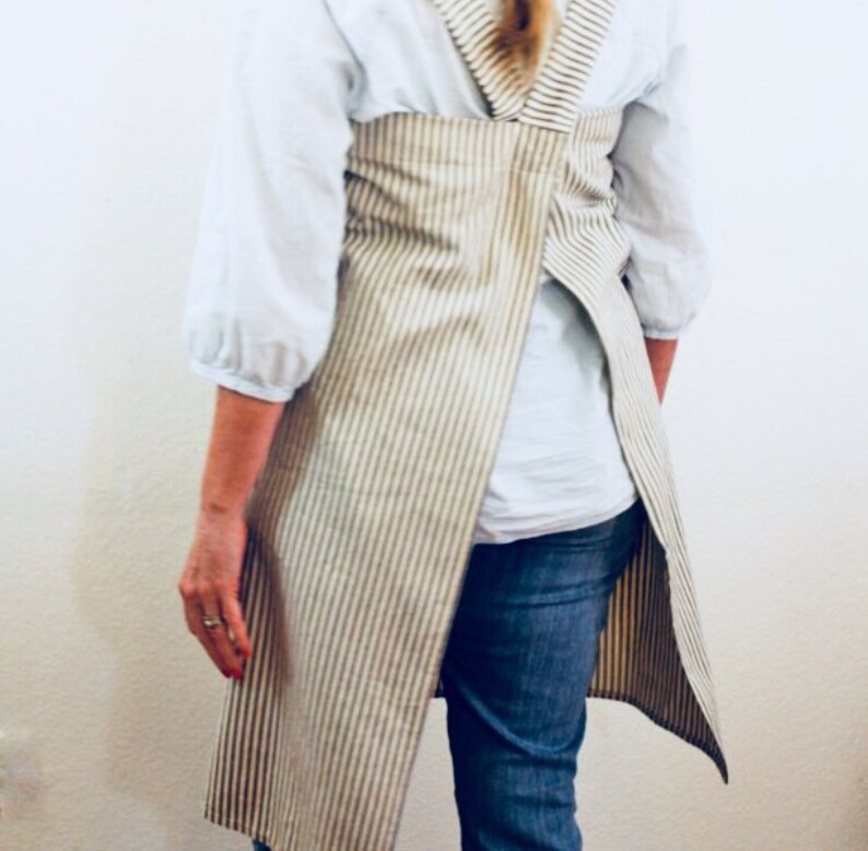 Pinafore Apron Blue Striped Back Wrap Apron With Pocket or | Etsy