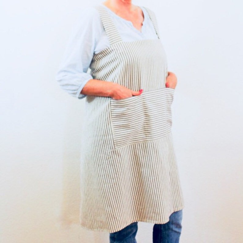 Pinafore Apron Blue Striped Back Wrap Apron With Pocket or | Etsy