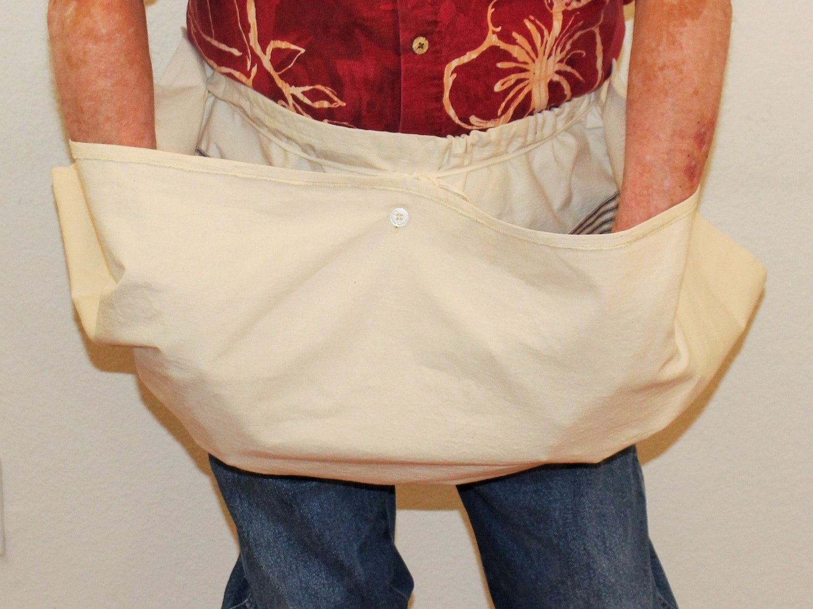 Gathering Apron Cream Half Apron With Large 3 Section Navy & - Etsy