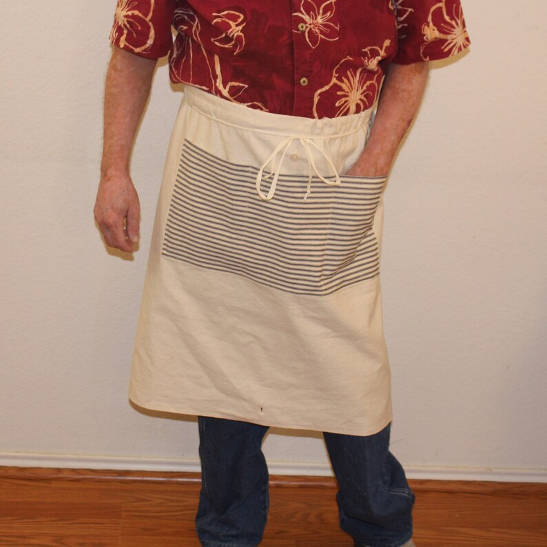 Gathering Apron Cream Half Apron With Large 3 Section Navy & | Etsy