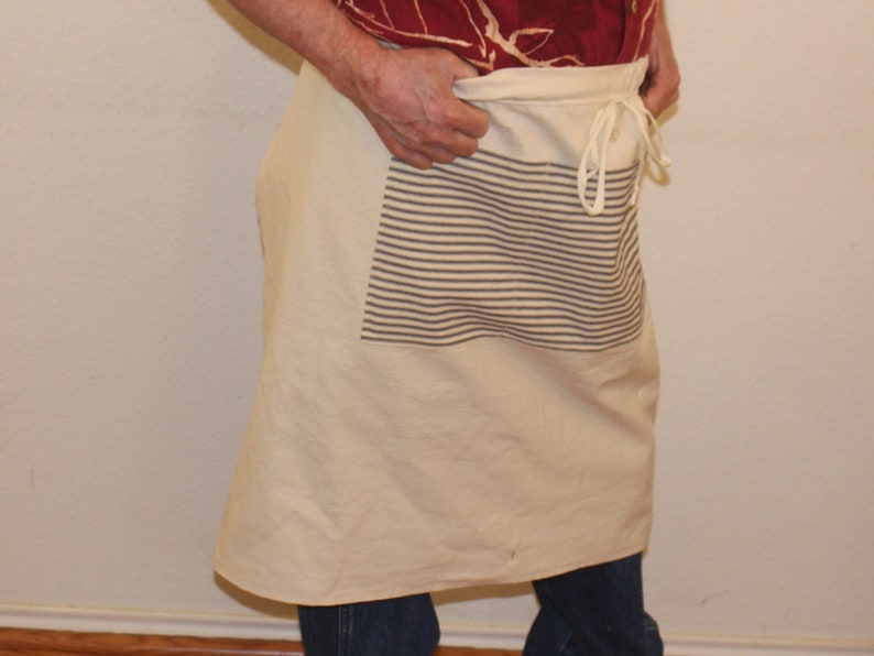 Gathering Apron - Cream Half Apron With Large 3 Section Navy & Cream ...