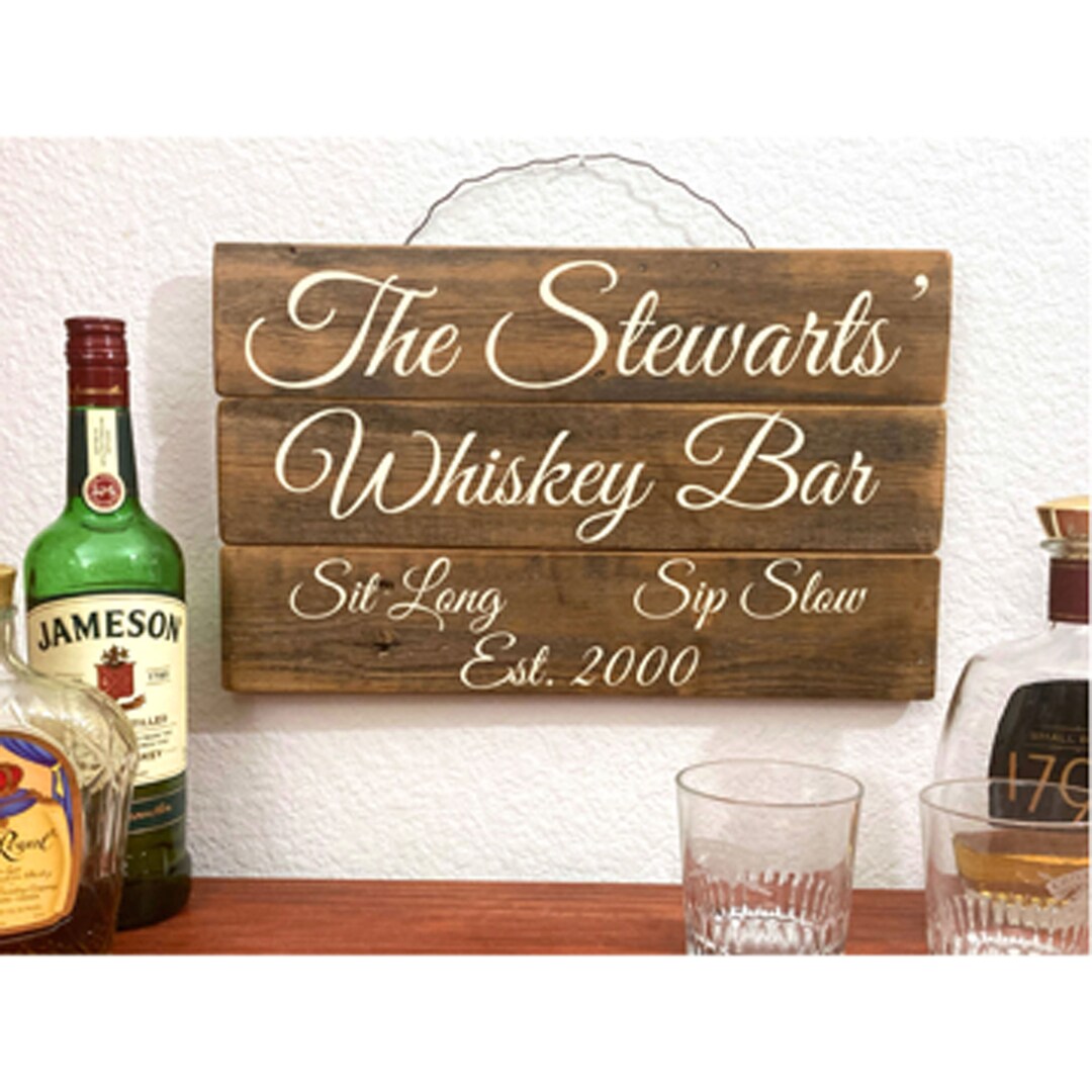 Whiskey Bar Sign - Stained Rustic Wood Pallet Sign Personalized With ...