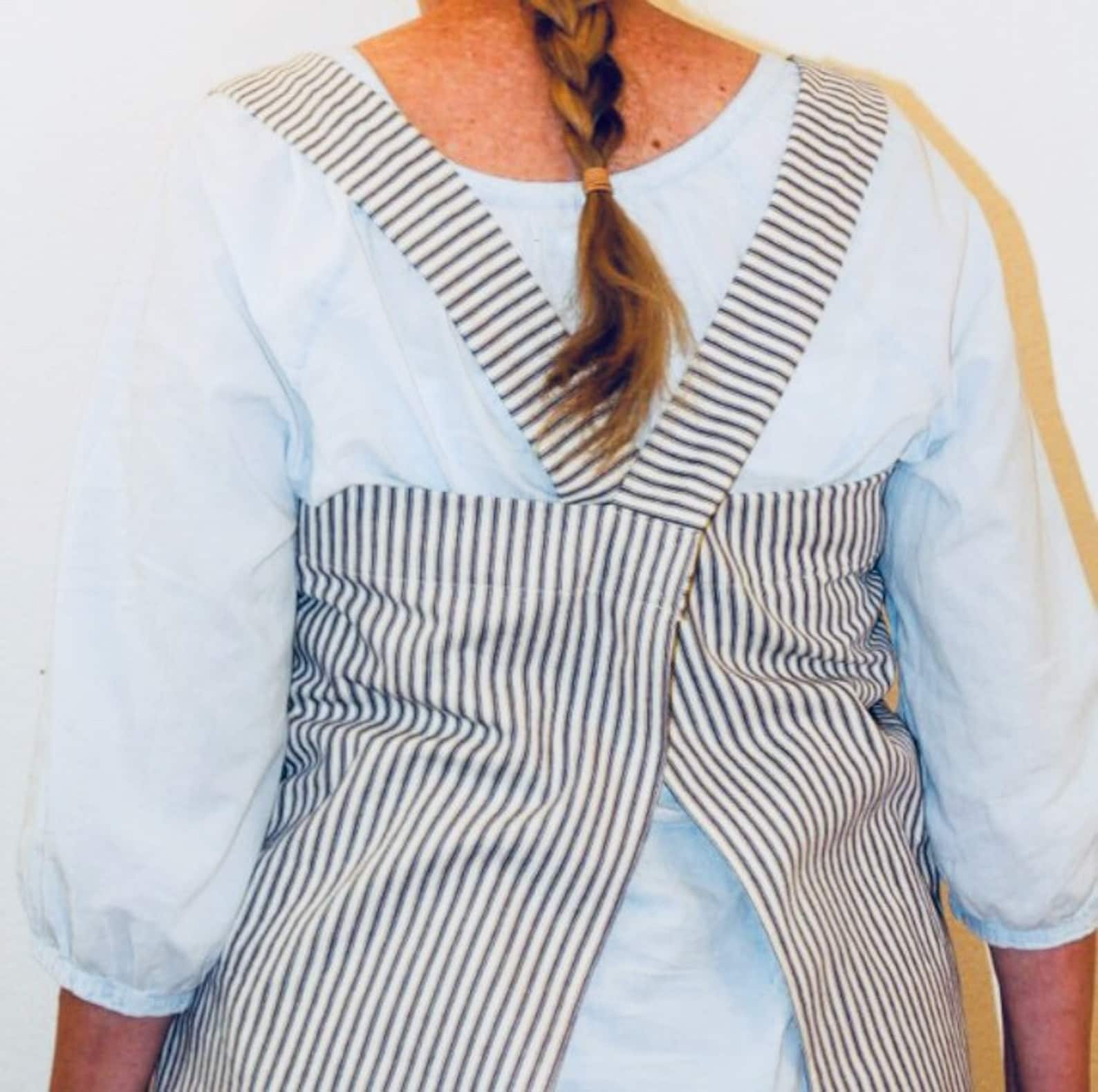 Pinafore Apron - Blue Striped Back Wrap Apron With Pocket or Without in ...