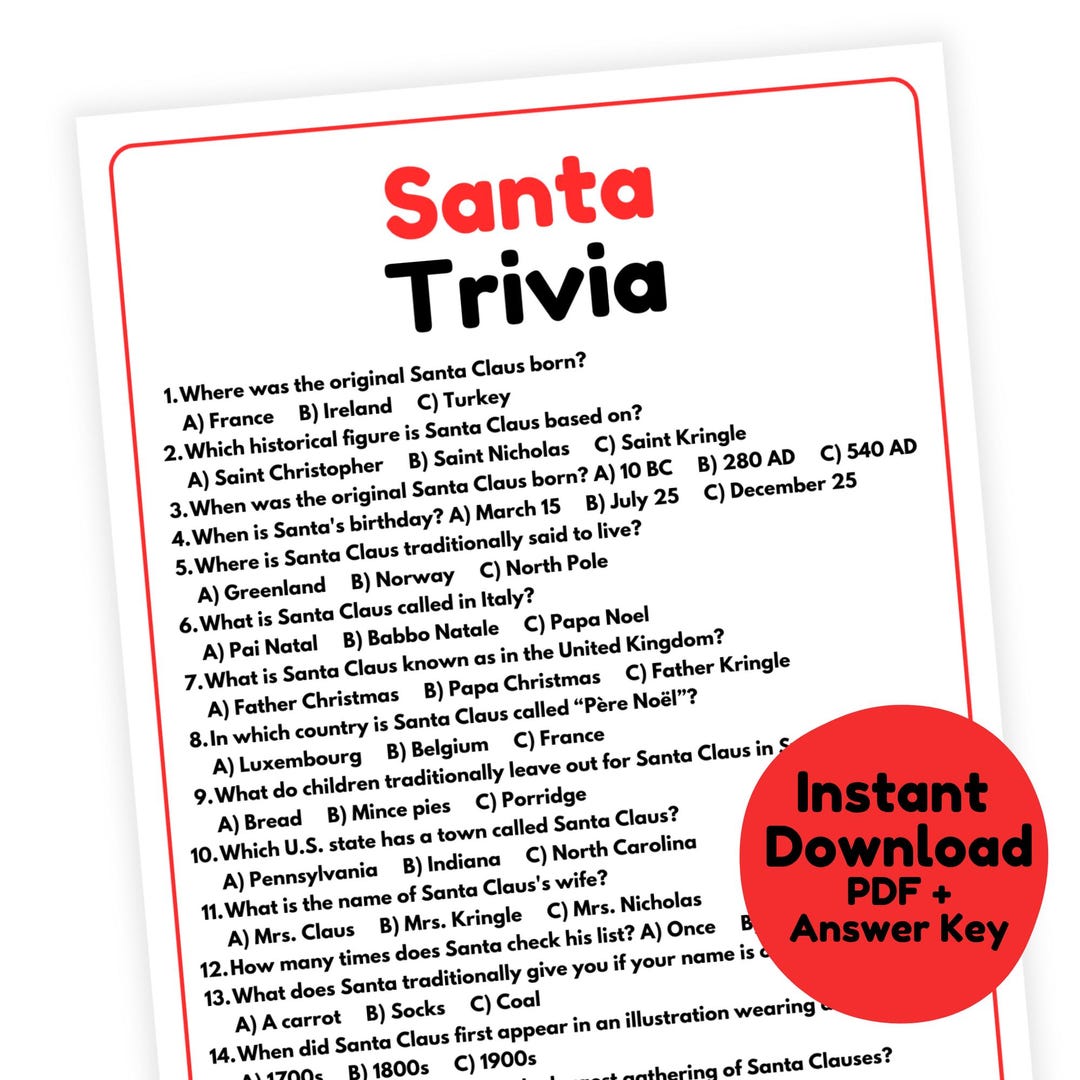 Santa Trivia Game | Santa Claus Game Printable | Santa Game | Christmas ...
