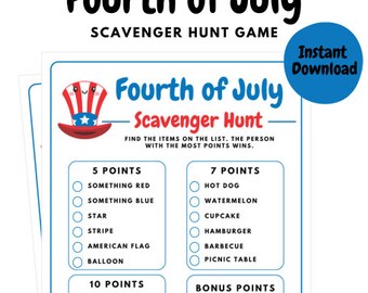 Fourth of July SCAVENGER HUNT July 4th Party Game Printable July 4th ...