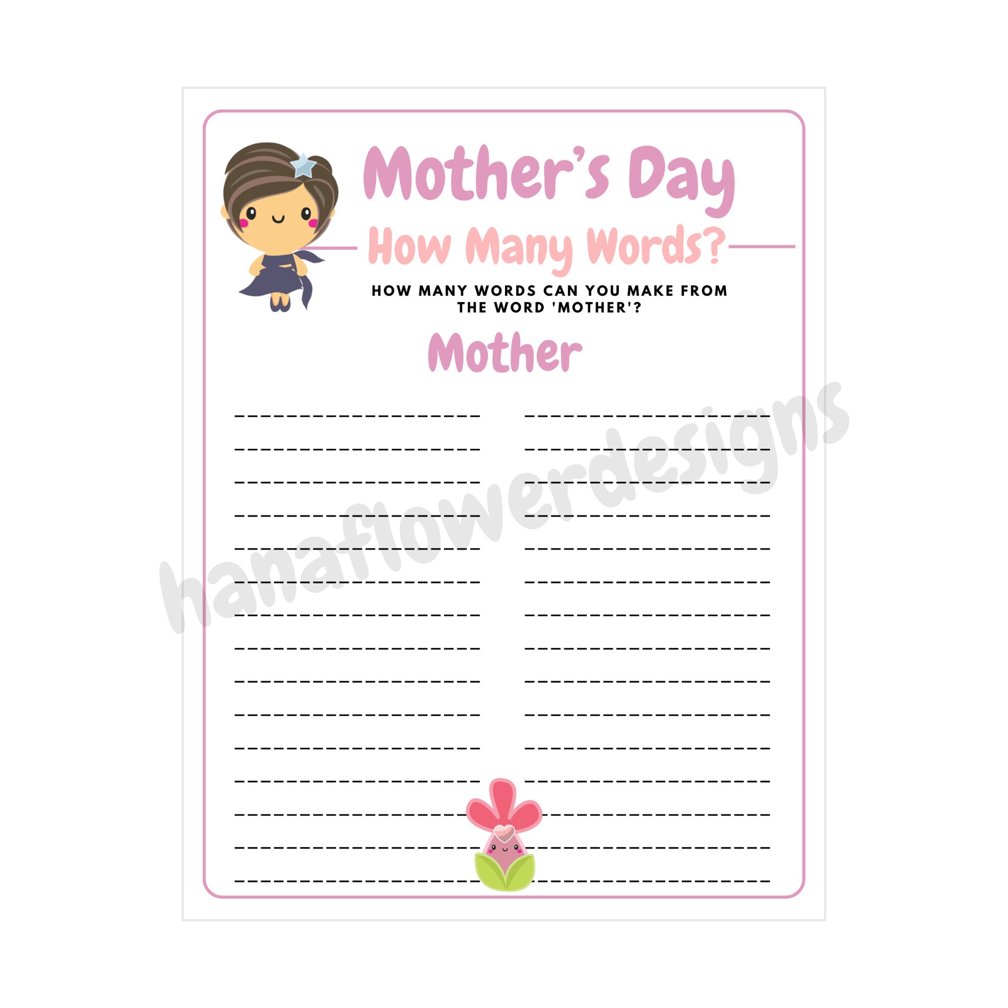 Mother's Day How Many Words Game Mother's Day Games Printable Mother's ...