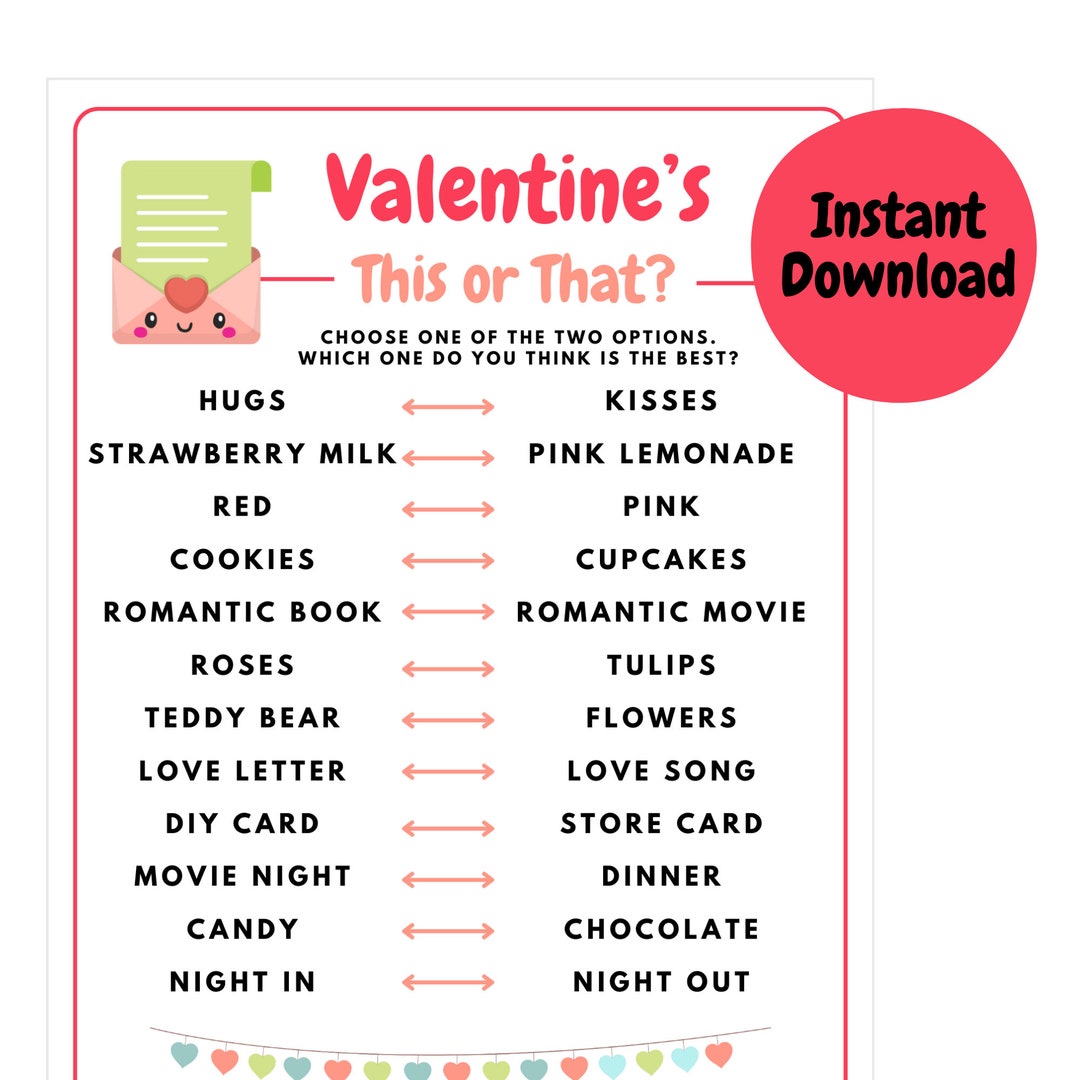 Valentine's Day This or That Game Valentine's Games Printable Valentine ...