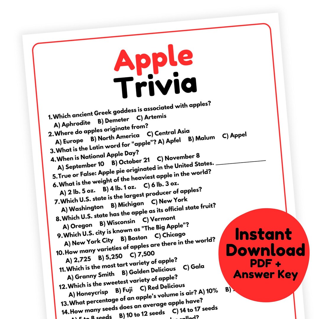 Apple Trivia Game | Apple Game Printable | Apple Baby Shower Game ...