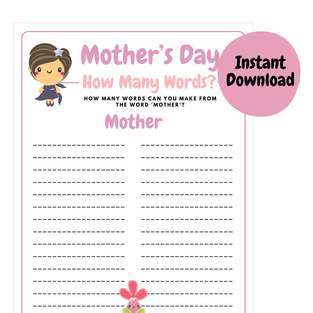 Mother's Day How Many Words Game Mother's Day Games Printable Mother's ...