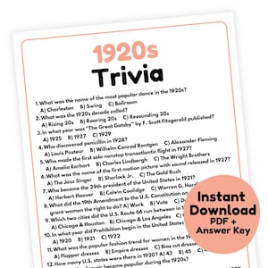 1920s Trivia Game | 1920s Game Printable | 1920s Party Game for Adults ...