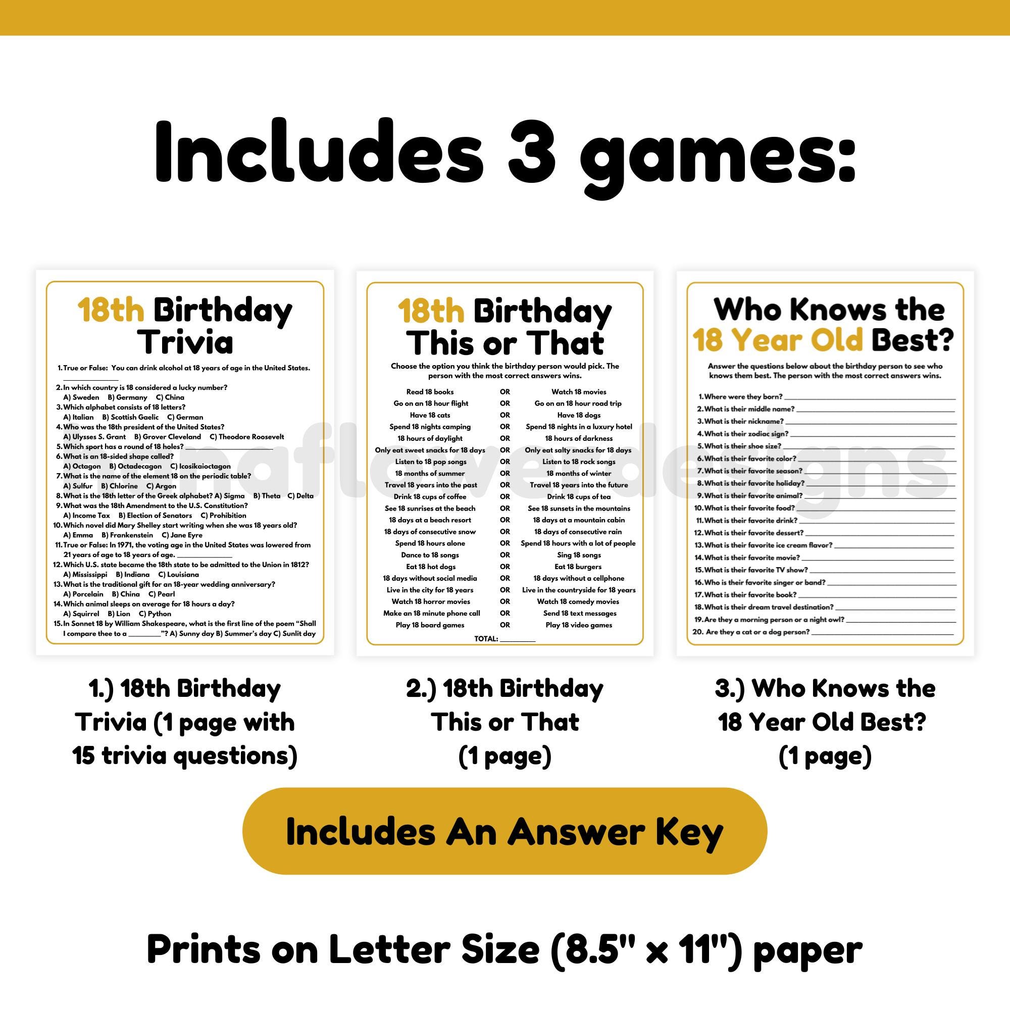 18th Birthday Games Bundle - Set of 3 Printable Games | 18th Birthday ...