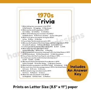 1970s Trivia Game 1970s Game Printable 1970s Party Game for Adults and ...