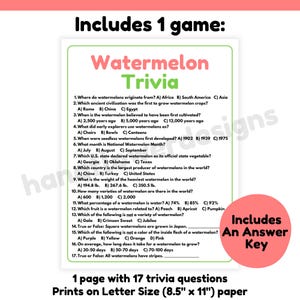 Watermelon Trivia Game | Watermelon Game Printable | Watermelon Baby ...
