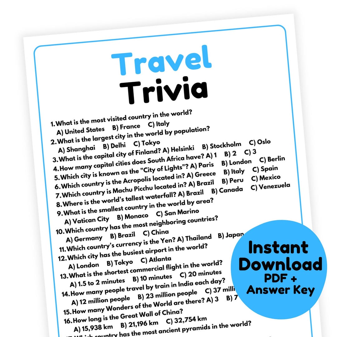 Travel Trivia Game | Travel Game Printable | Family Road Trip Game ...