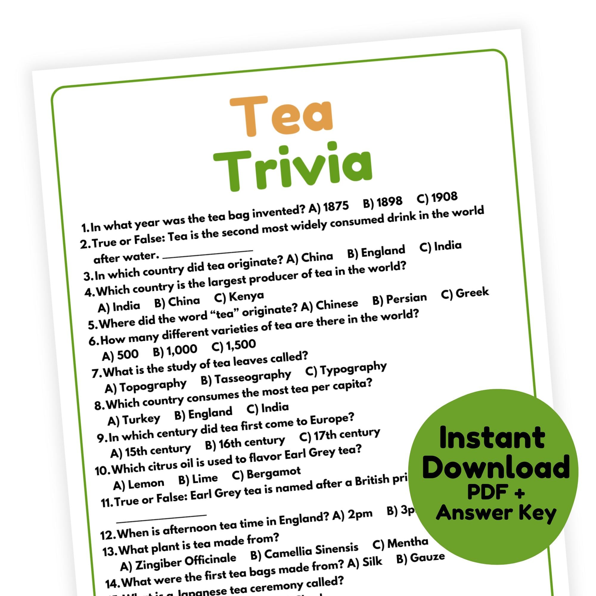 Tea Trivia Game | Tea Game Printable | Afternoon Tea Party Game for ...