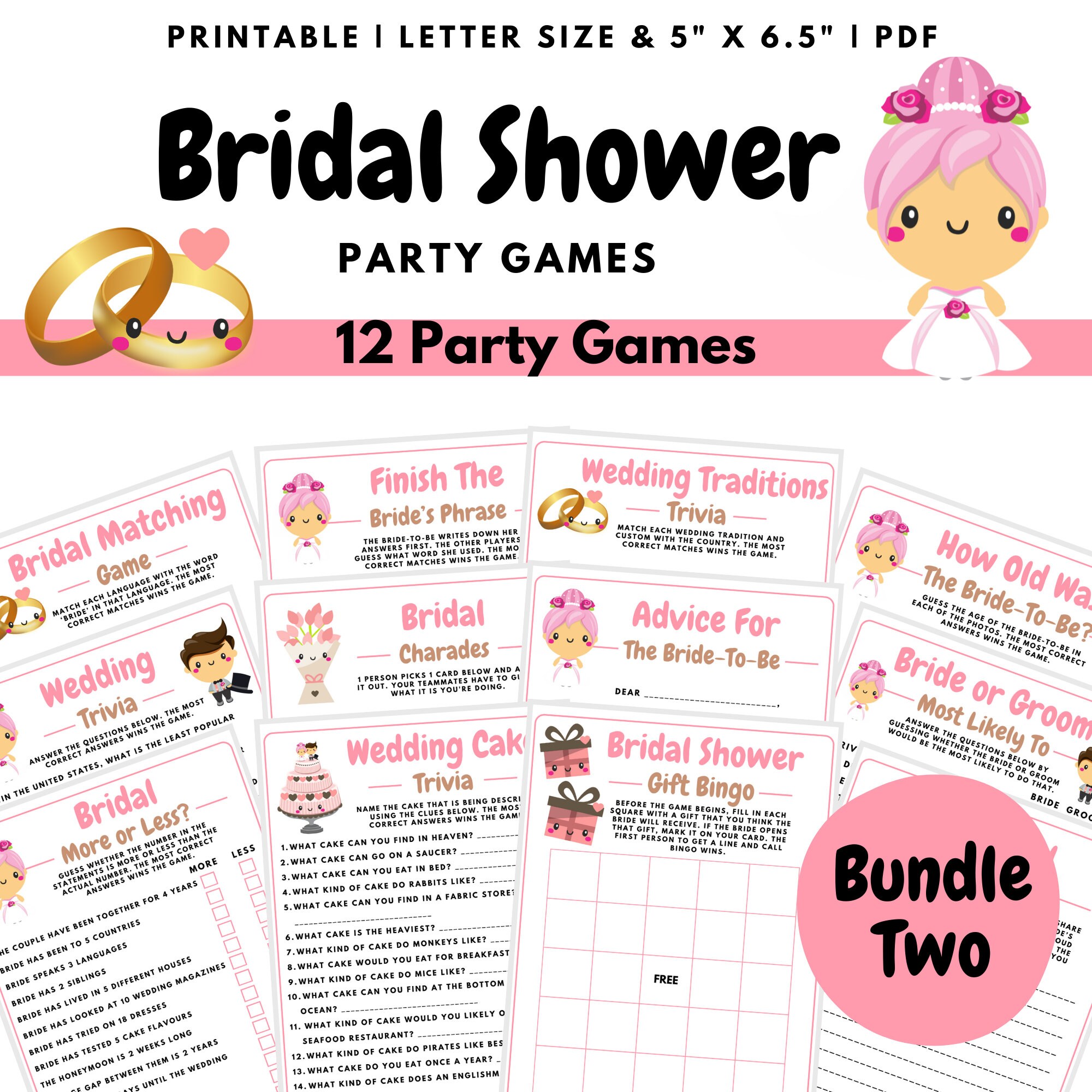 Bridal Shower Printable Party Games Bundle Two Set of 12 Games - Etsy