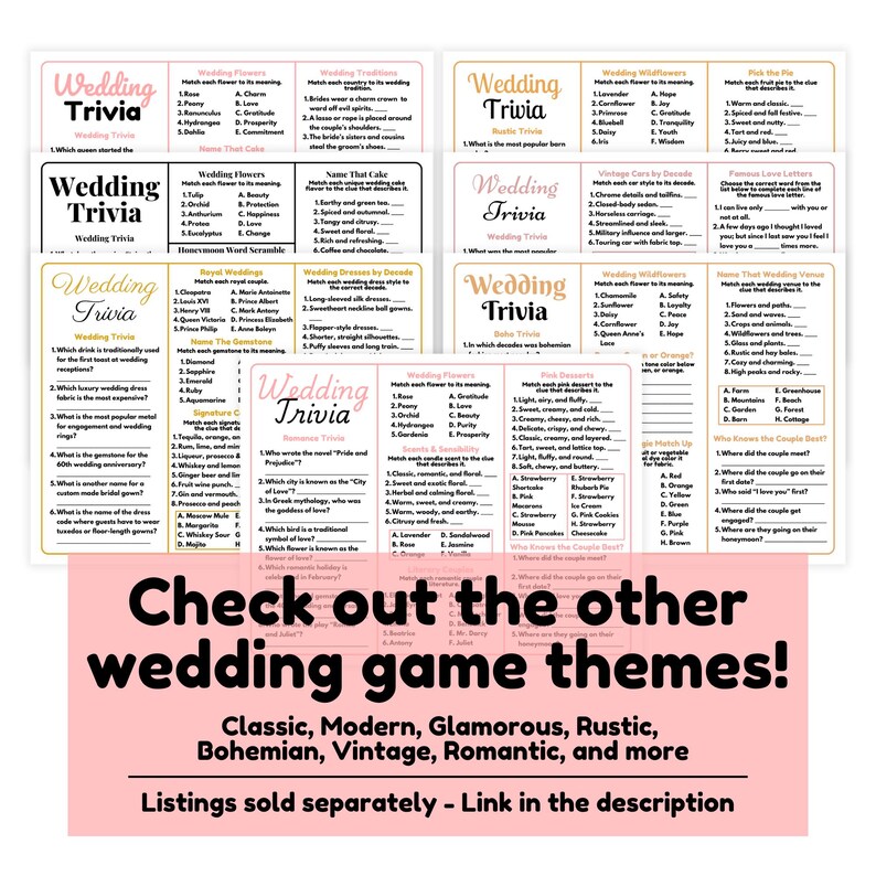 GLAMOROUS Wedding Trivia Game Printable | Wedding Game for Guests ...