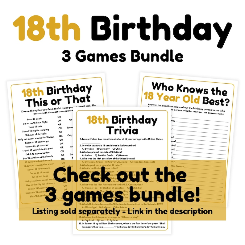 18th Birthday Trivia Game | 18th Birthday Game Printable | 18th ...
