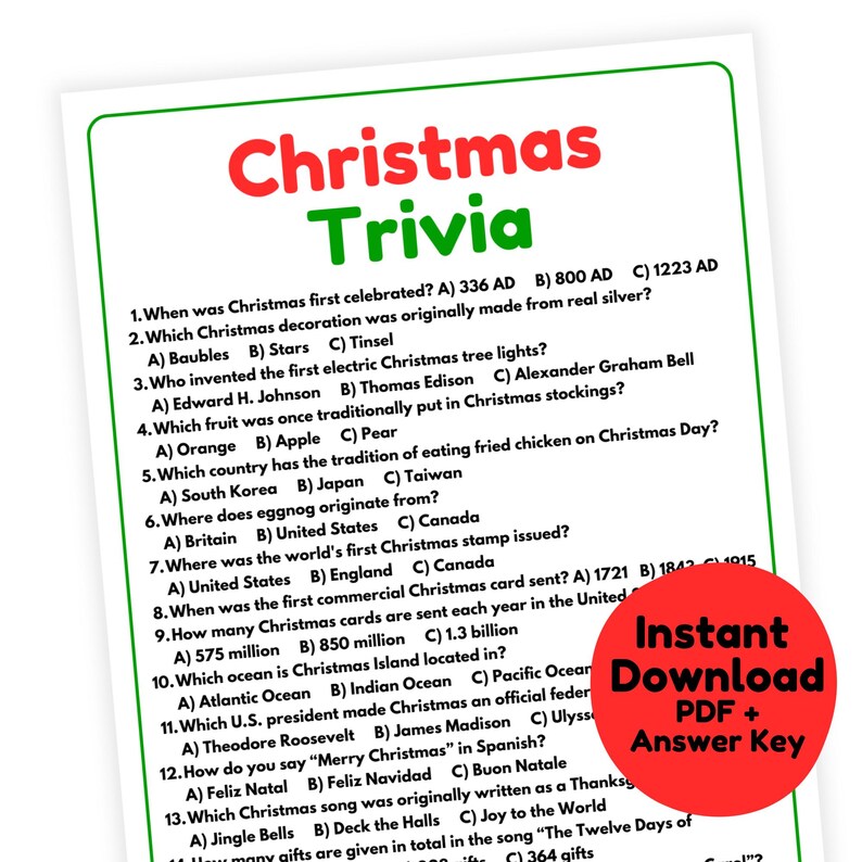 Christmas Trivia Game | Christmas Game Printable | Christmas Party Game ...