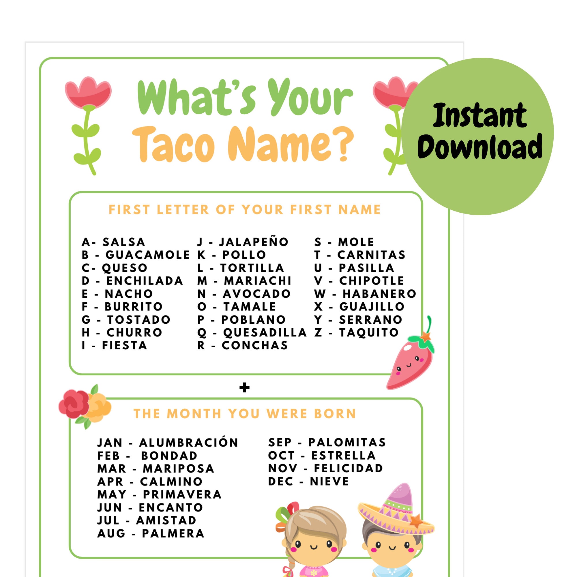 Cinco De Mayo What's Your Taco Name Game Cinco De Mayo Games Printable ...