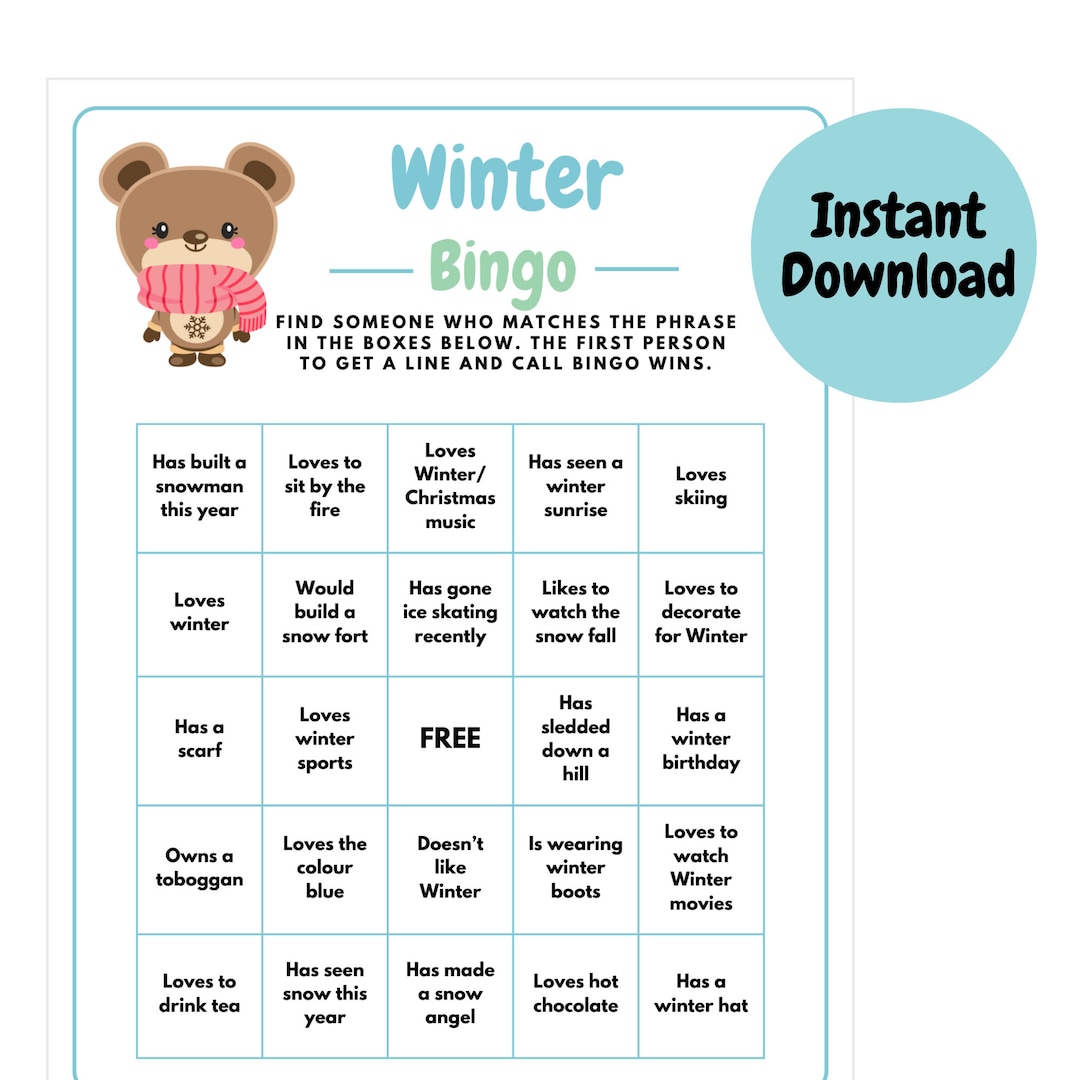 Winter Bingo Game Winter Games Printable Winter Party Games for Adults ...