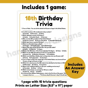 18th Birthday Trivia Game | 18th Birthday Game Printable | 18th ...