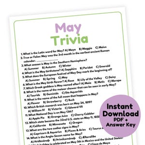 May Trivia Game | Month Trivia Game Printable | Spring Trivia Game ...