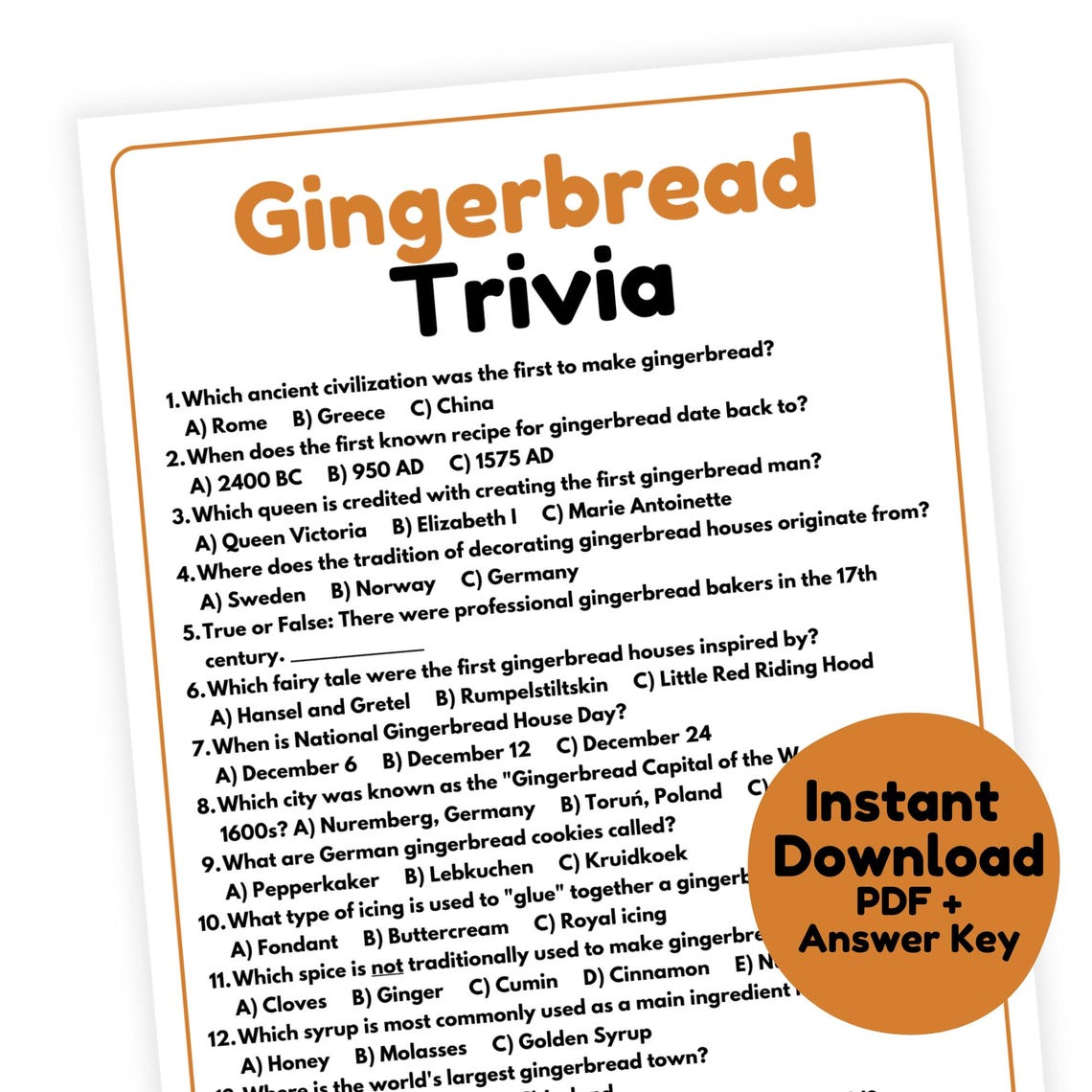 Gingerbread Trivia Game | Gingerbread Game Printable | Christmas Game ...