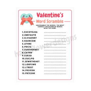 Valentine's Day Word Scramble Game Valentine's Games Printable ...