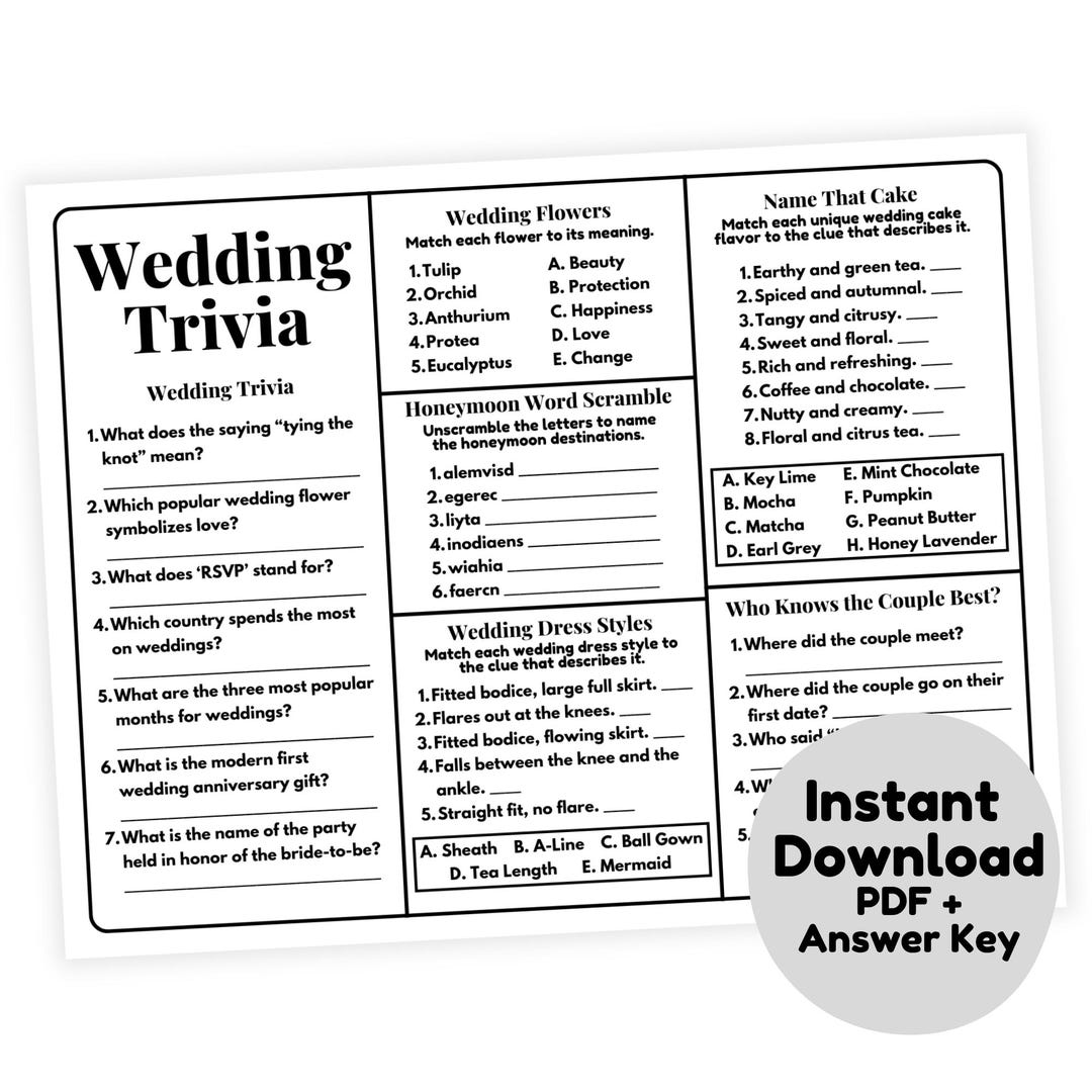 MODERN Wedding Trivia Game Printable | Wedding Game for Guests ...