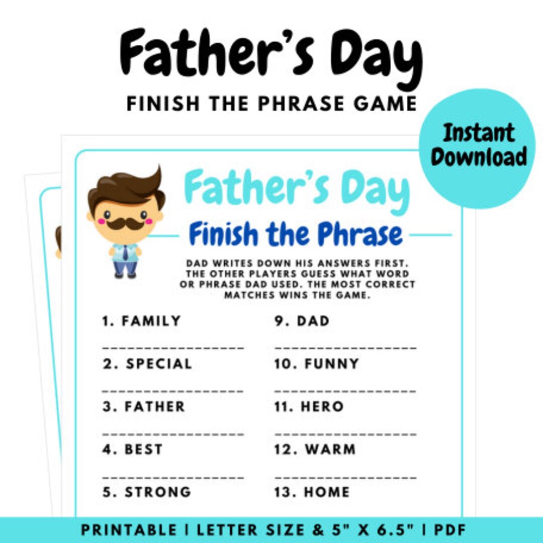 Father's Day Finish the Phrase Printable Party Game for Adults and Kids ...