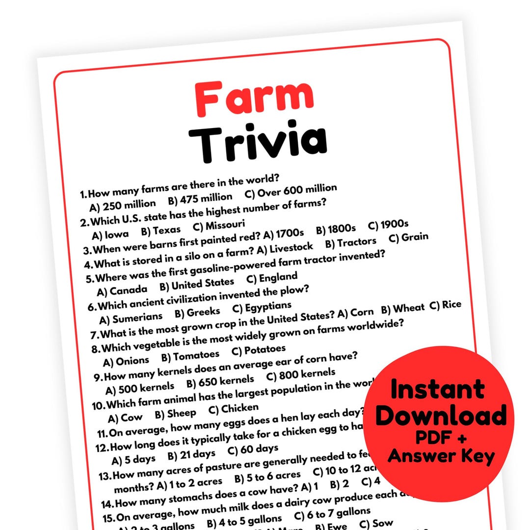 Farm Trivia Game | Farm Game Printable | Farm Baby Shower Game | Farm ...