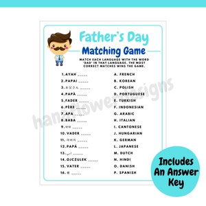 Father's Day Matching Trivia Printable Party Game for Adults and Kids ...
