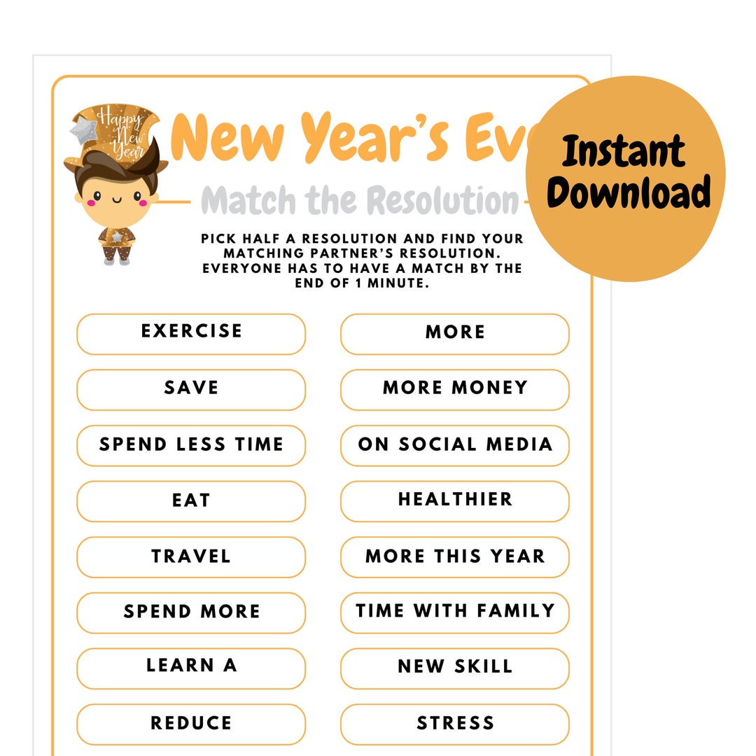 New Years Eve Match the Resolution Game New Years Games Printable New ...