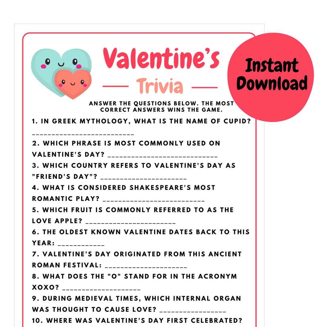Valentines Day Trivia Game Valentines Games Printable Valentines Day