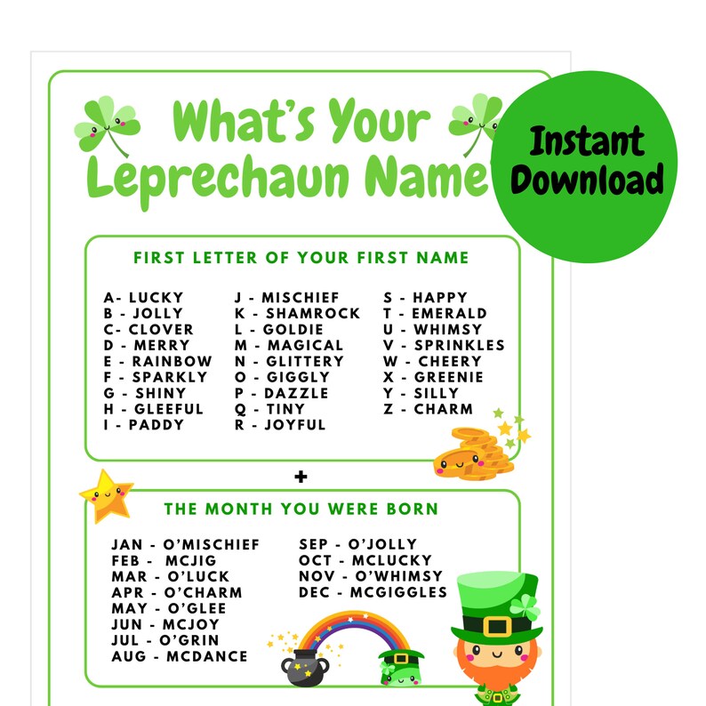 St.patrick's Day What's Your Leprechaun Name Game St.patrick's Day ...