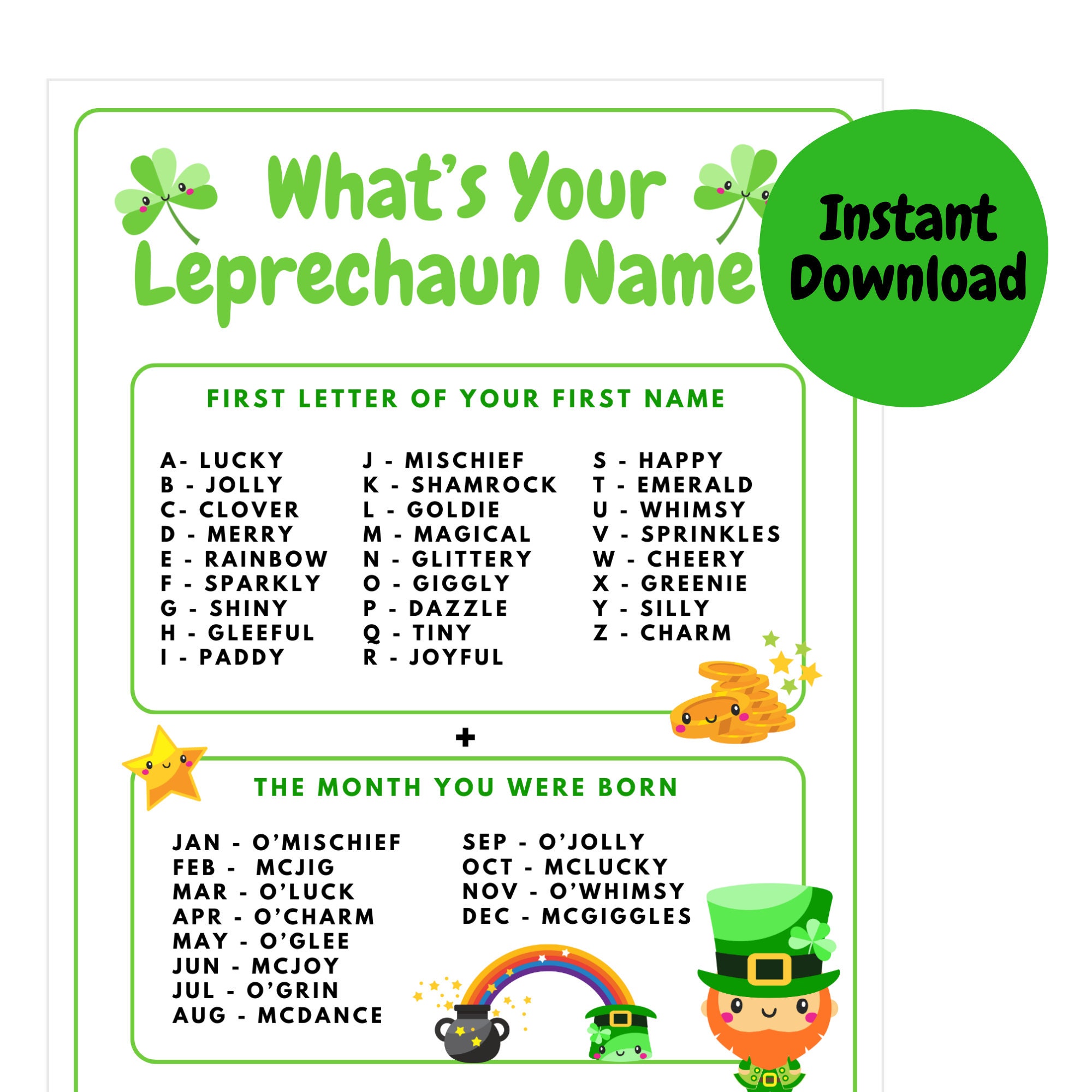 St.patrick's Day What's Your Leprechaun Name Game St.patrick's Day ...