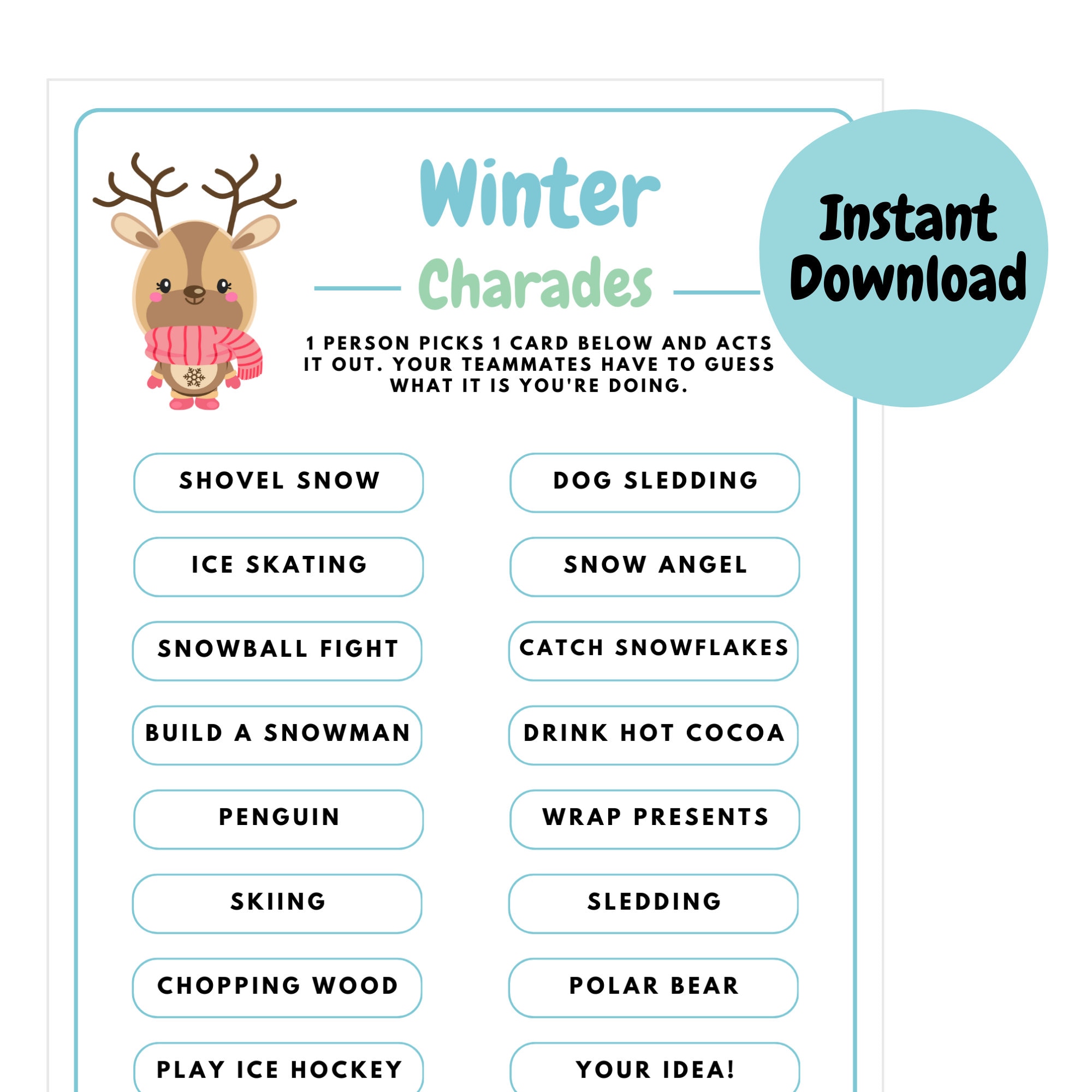 Winter Charades Game Winter Games Printable Winter Party Games for ...