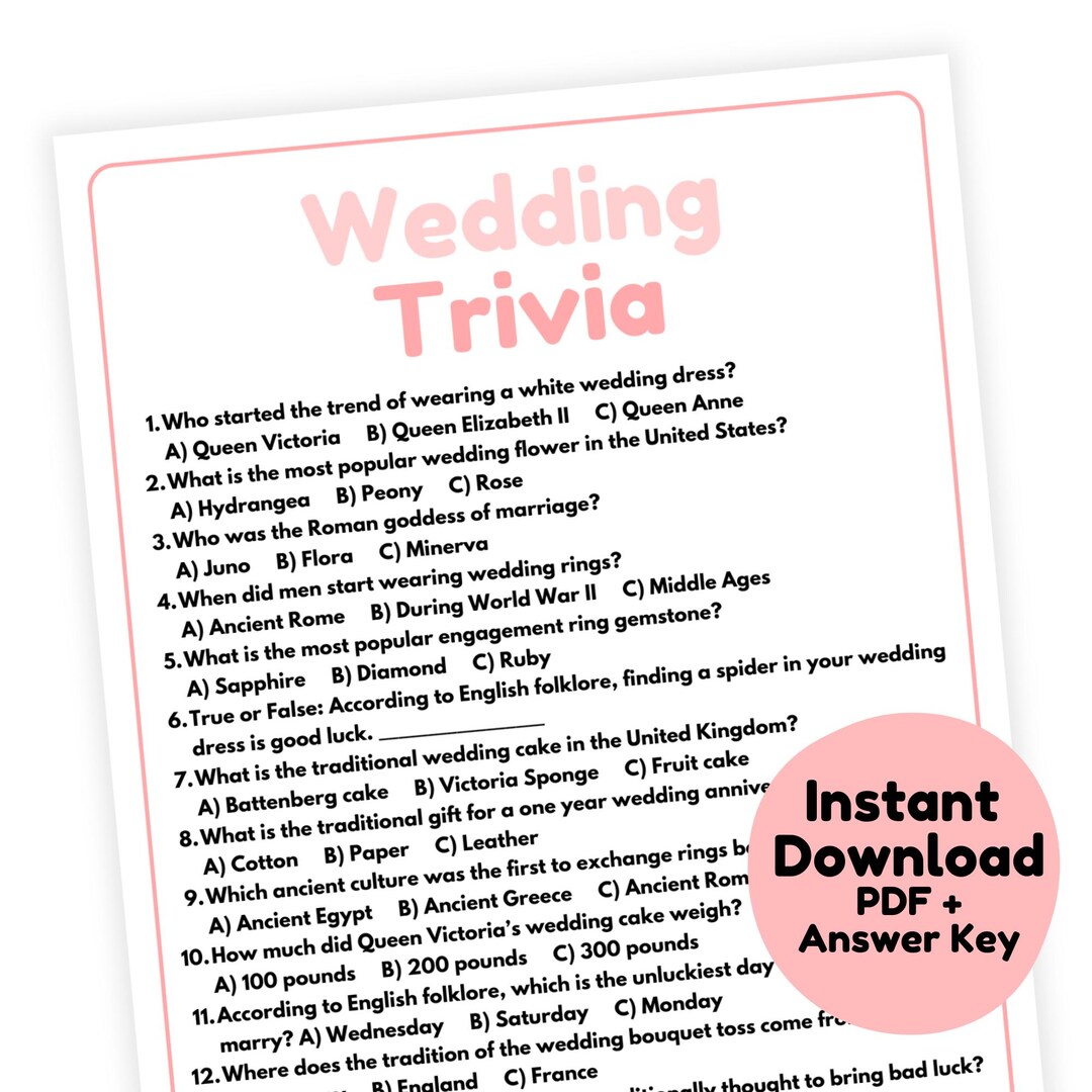 Wedding Trivia Game Wedding Game Printable Wedding Party Game for ...